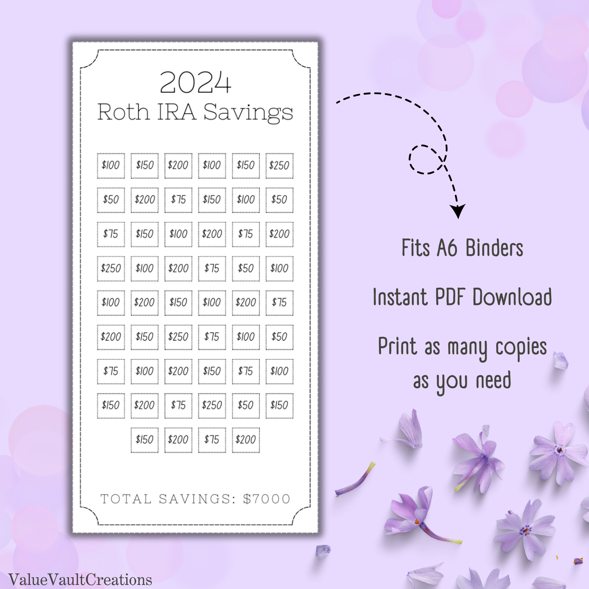 7000 Roth IRA Savings Challenge Roth IRA Savings Tracker Money Saving ...