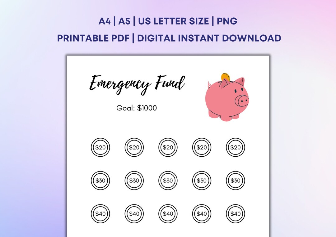 Emergency Fund Save 1000 Challenge Printable Emergency - Etsy