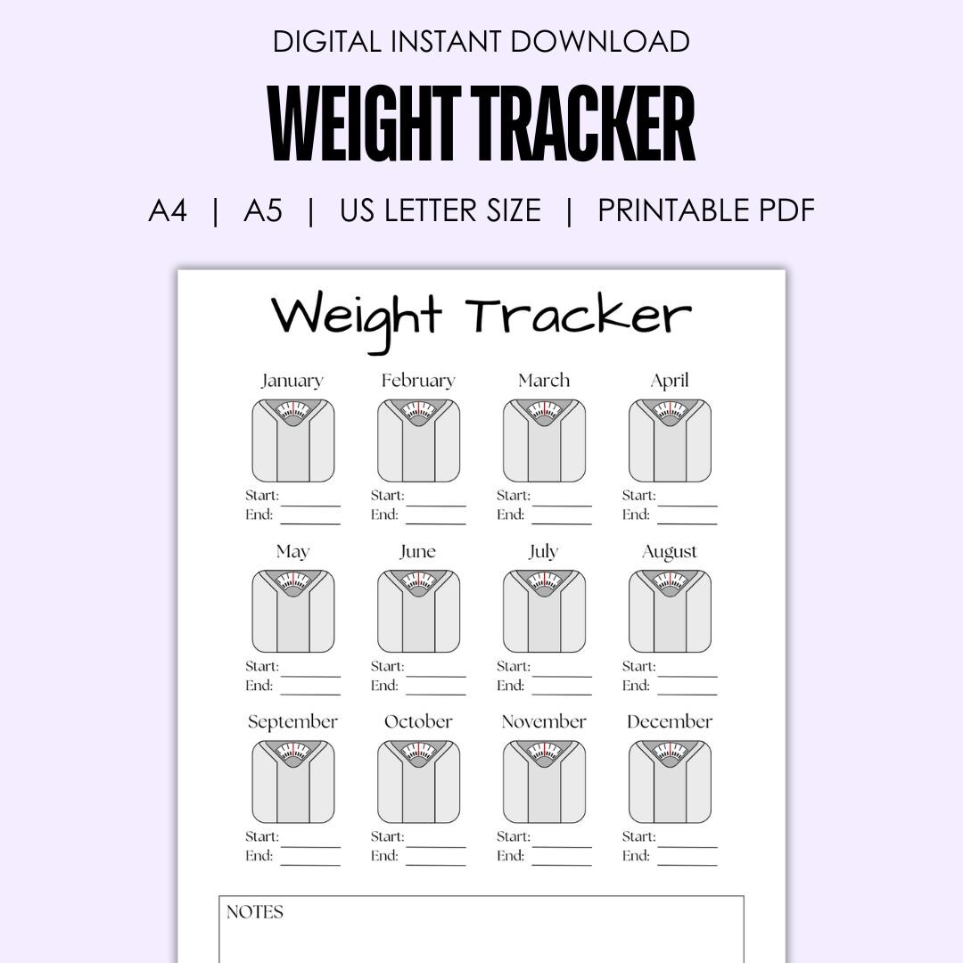 Weight Tracker | Printable Weight Loss Tracker | Monthly Weigh in | 1 ...