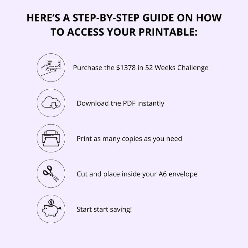 52 Week Savings Challenge Printable: A6 Cash Envelope Insert (PDF) - Etsy