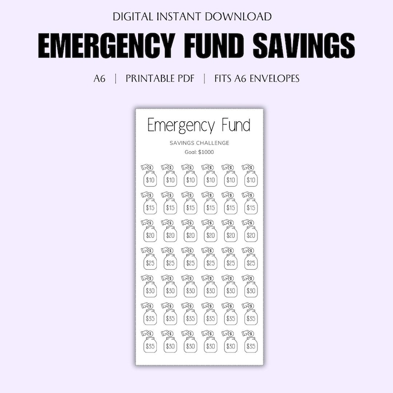 Emergency Fund Savings Challenge: A6 Printable Tracker (PDF) - Etsy