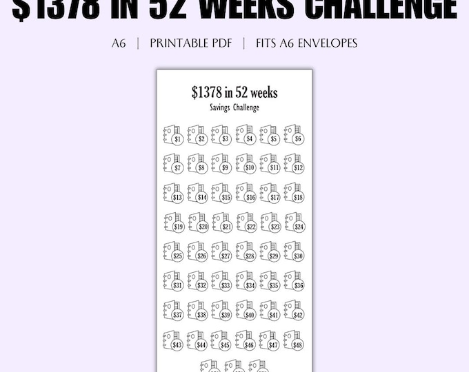 52 Week Savings Challenge Printable: A6 Cash Envelope Insert (PDF) - Etsy