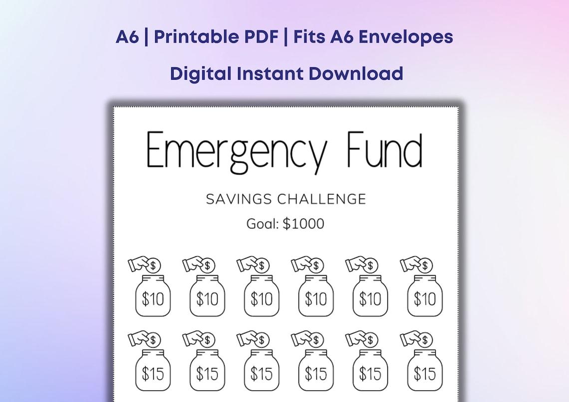 Emergency Fund Savings Challenge A6 Binder Insert Save 1000 Dollars ...