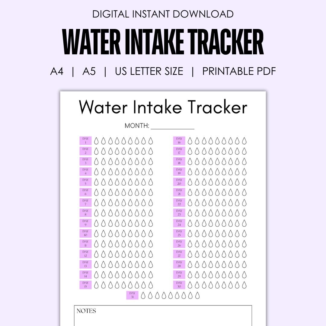 Monthly Water Intake Tracker Printable | 31 Day Water Challenge ...