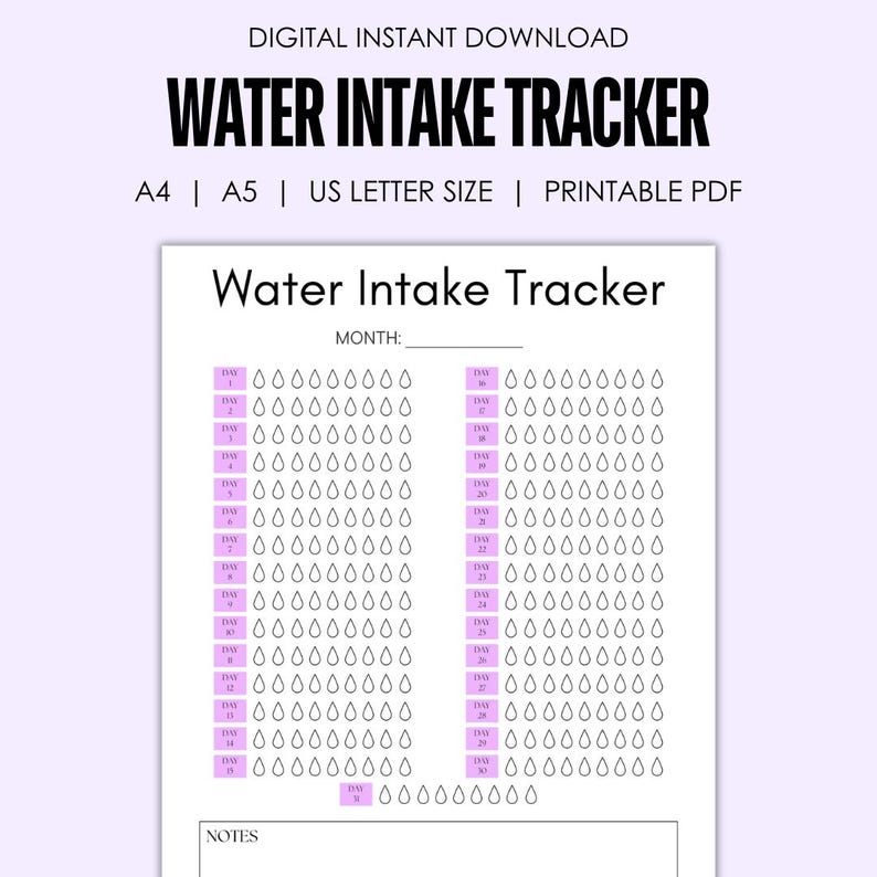 Monthly Water Intake Tracker Printable 31 Day Water Challenge Hydration ...
