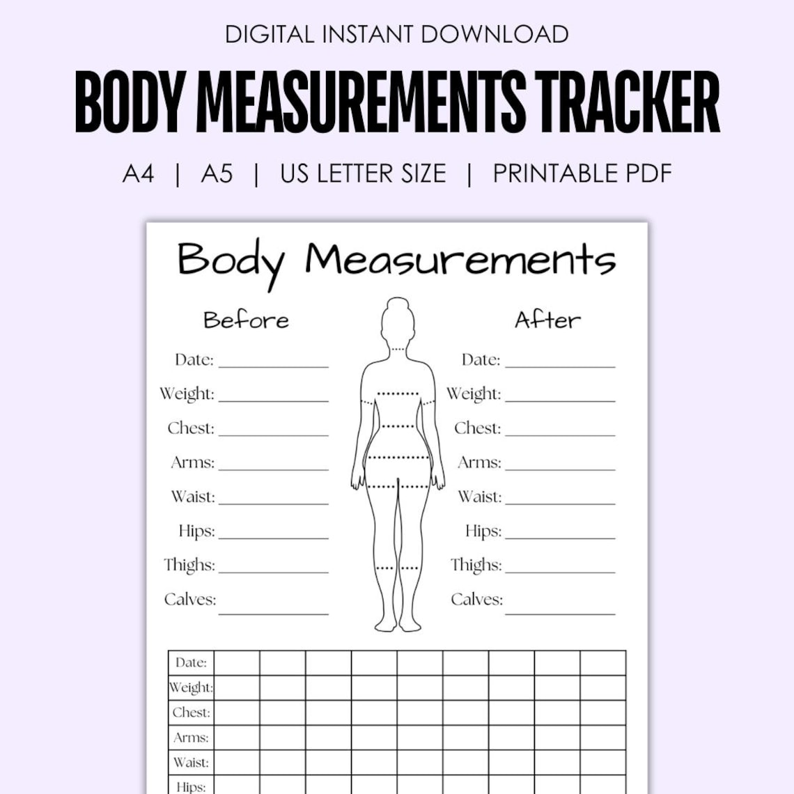 Body Measurement Tracker Printable | Weight Loss Tracker | Weight Loss ...