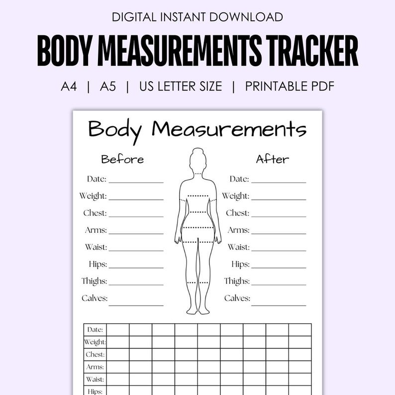 Body Measurement Tracker Printable: Weight Loss Progress (PDF) - Etsy