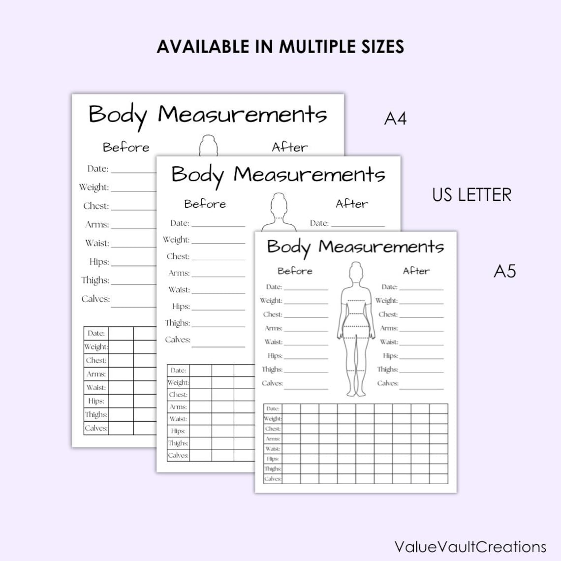 Body Measurement Tracker Printable: Weight Loss Progress (PDF) - Etsy
