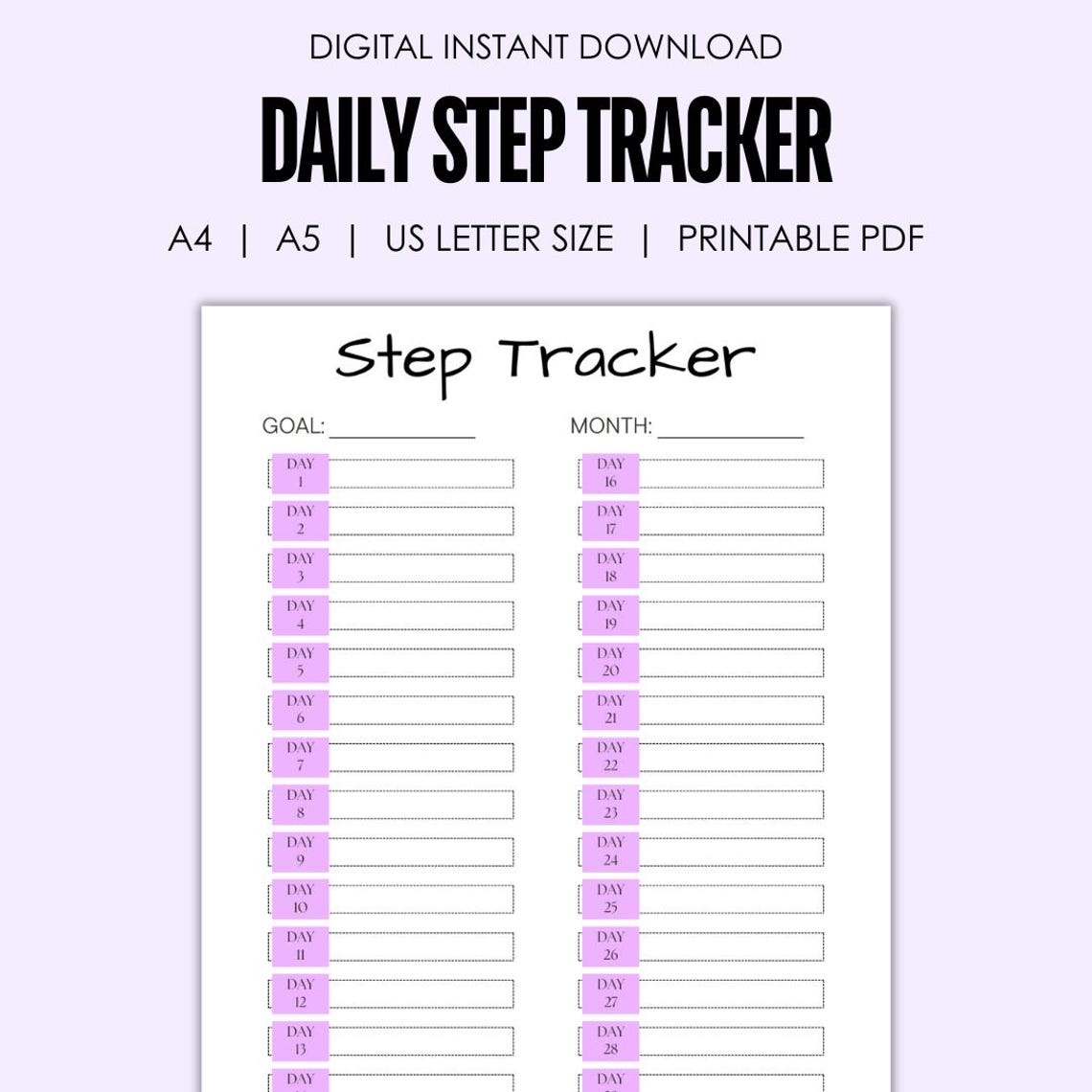 Daily Step Tracker | Step Log | Printable Monthly Step Tracker ...