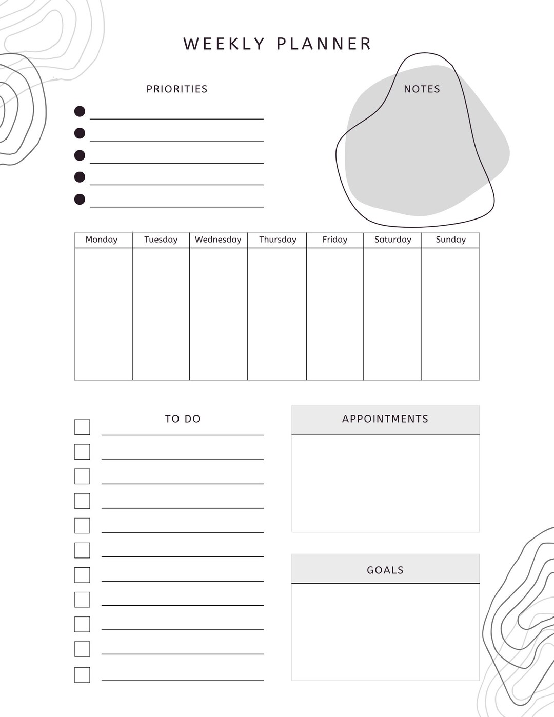 WEEKLY PLANNER Reminders Minimalist Weekly Planner Calendar - Etsy