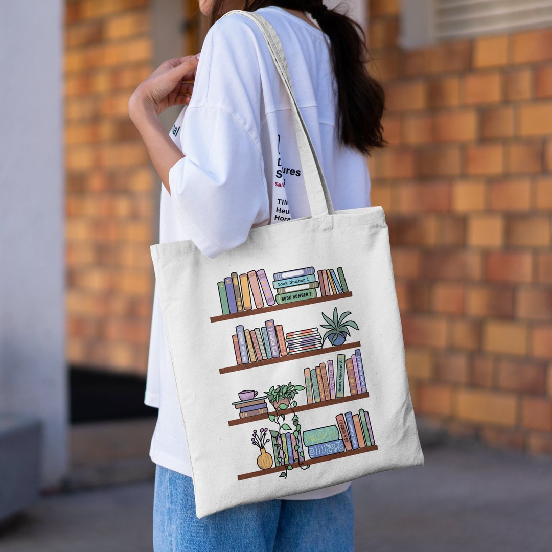 Personalized Bookshelf Book Name Tote Bag | Custom Book Club Shopping ...