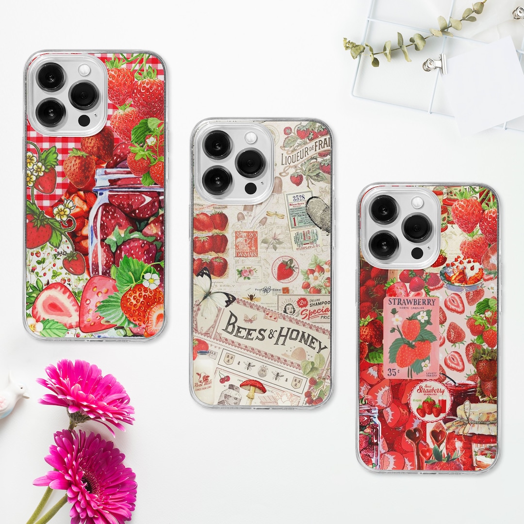Aesthetic Strawberry Collage Phone Case | Bees and Honey Phone Cover ...
