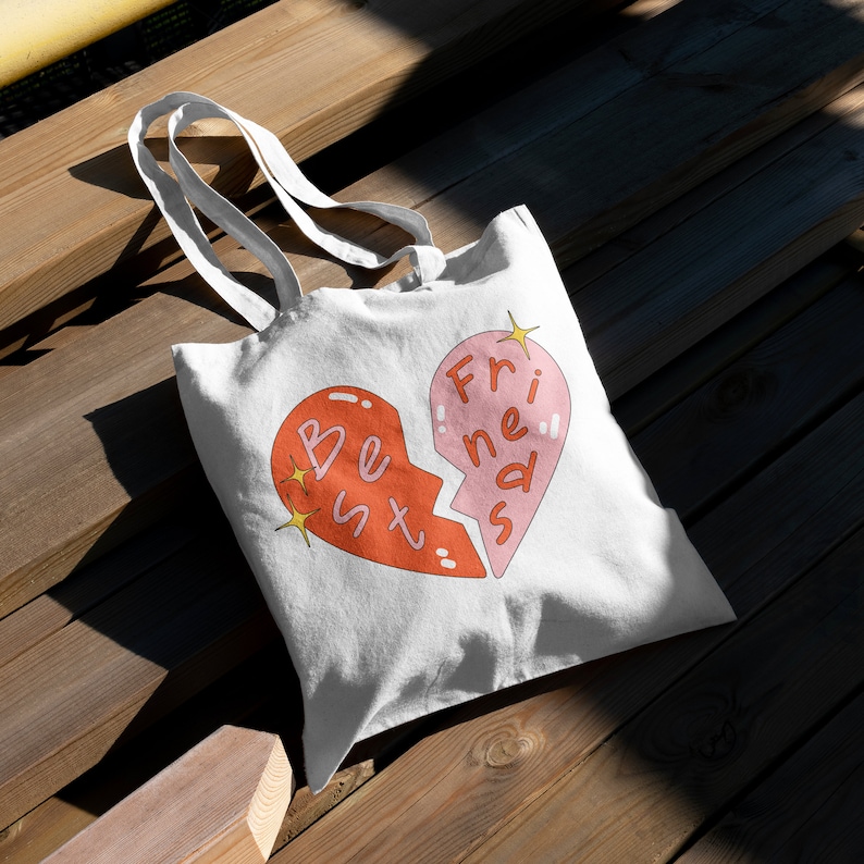 BFF Split Heart Canvas Tote Bag | Best-friend Heart Locket Purse ...