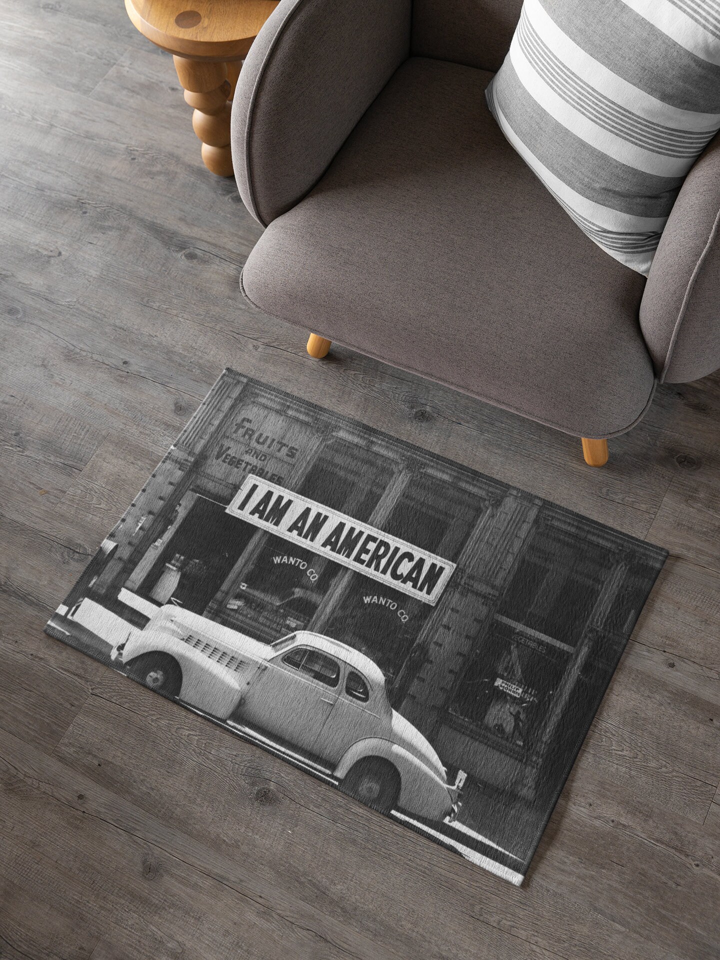 Vintage Outdoor Rug, I Am an American by Dorothea Lange 1942, Handmade ...