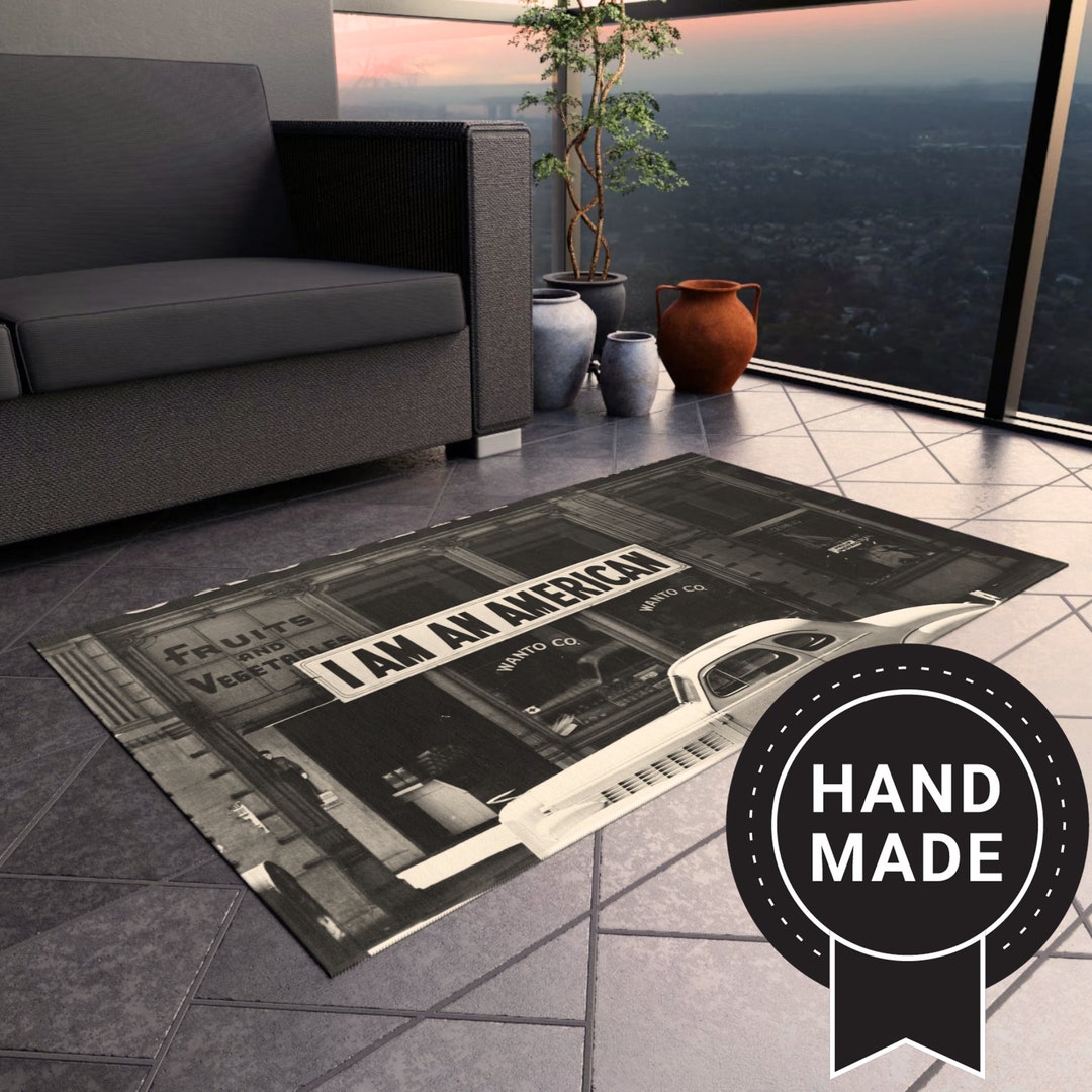 Vintage Outdoor Rug, I Am an American by Dorothea Lange 1942, Handmade ...