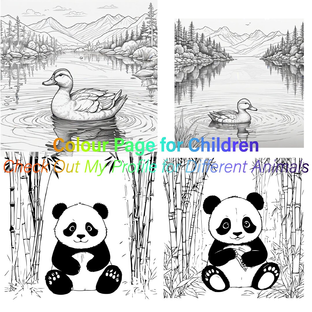 Animals Color Page for Children Panda & Duck - Etsy