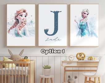 Set of 3 Custom Frozen Nursery Wall Art Print, Personalized Name Frozen ...