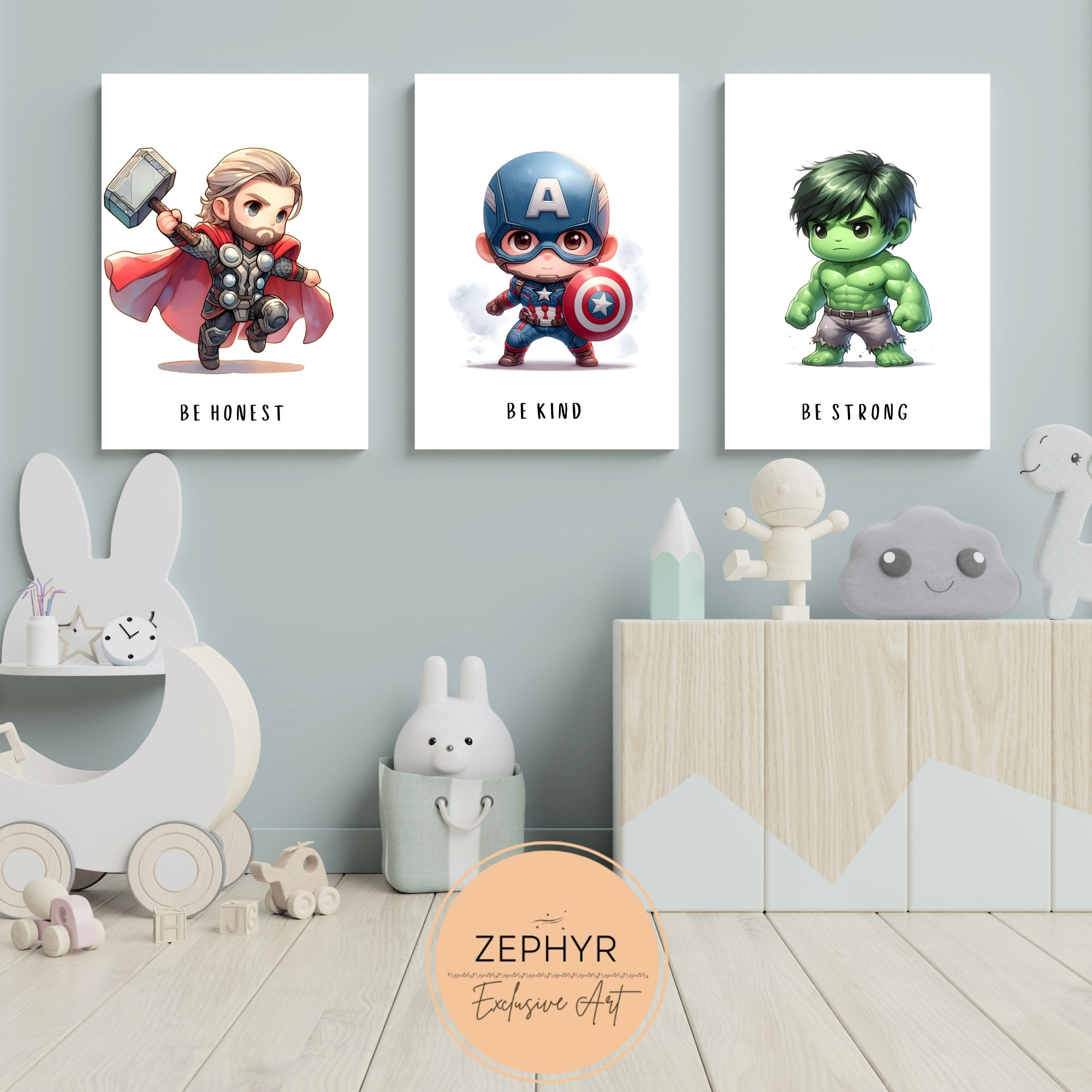 Set of 6 Superhero Wall Art, Be Unique, Be Strong, Be Smart, Be Honest ...