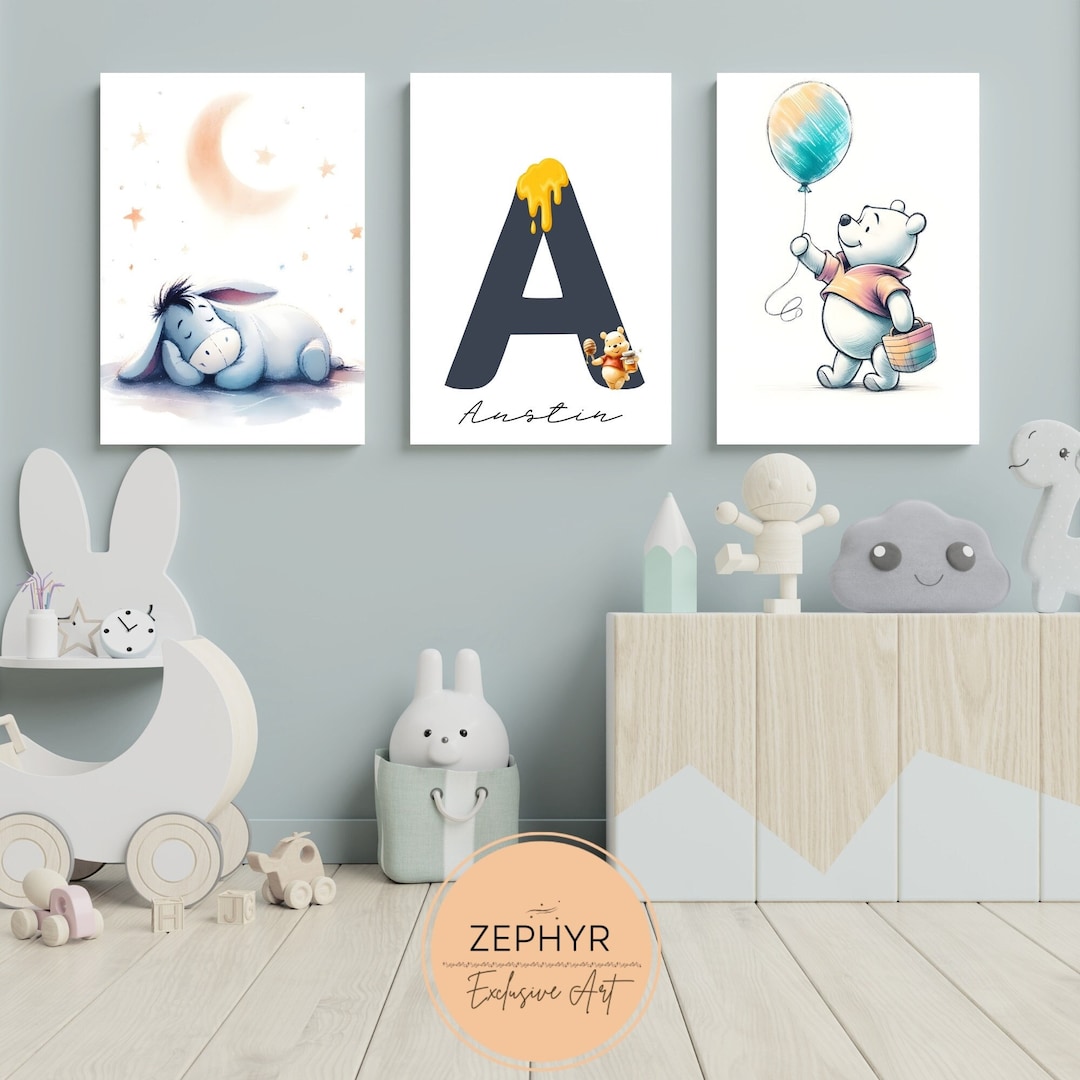 Set of 3 Custom Winnie the Pooh Wall Art Print, Personalized Name ...