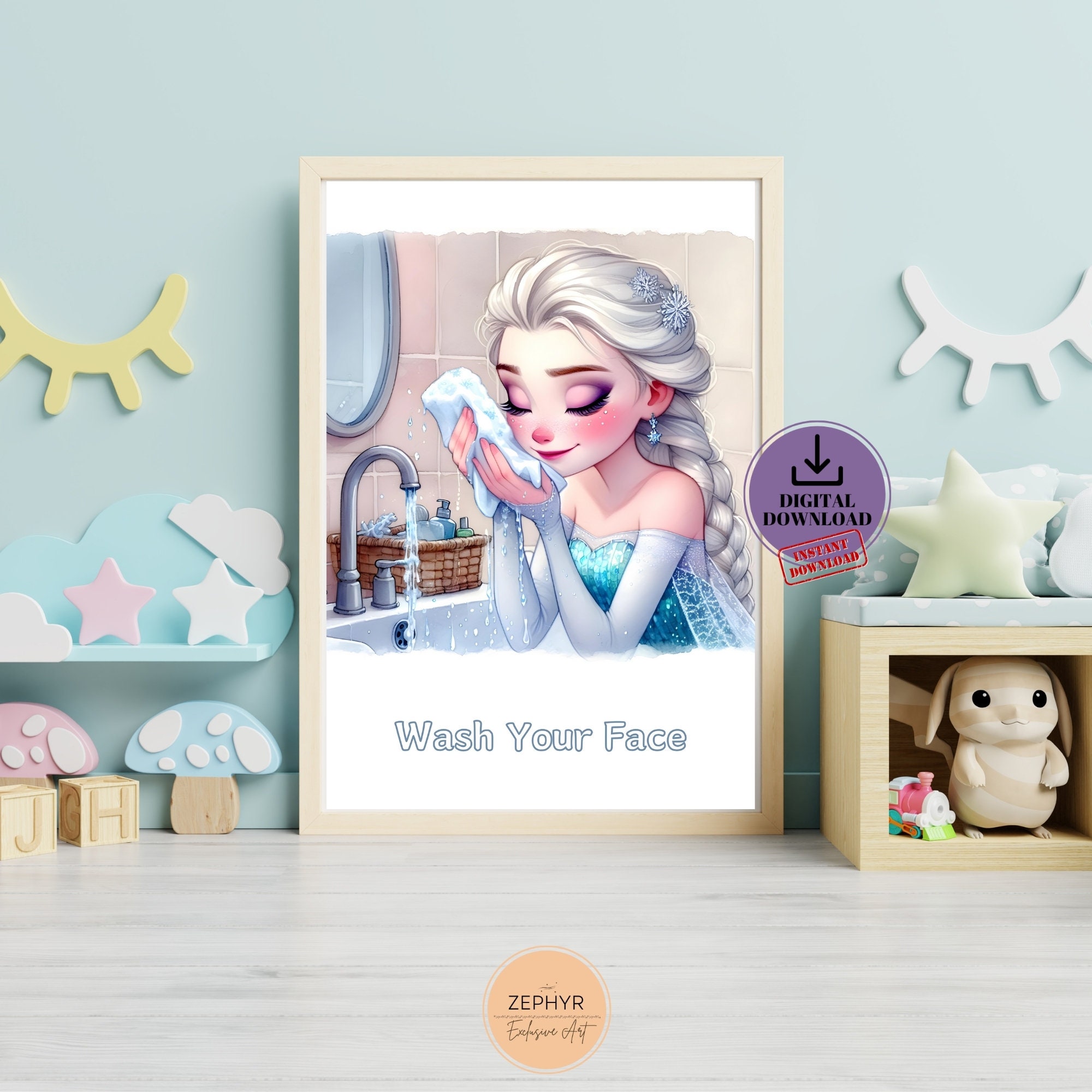 Set of 3 Frozen Kids Bathroom Wall Art, Elsa Frozen Bathroom Decor ...