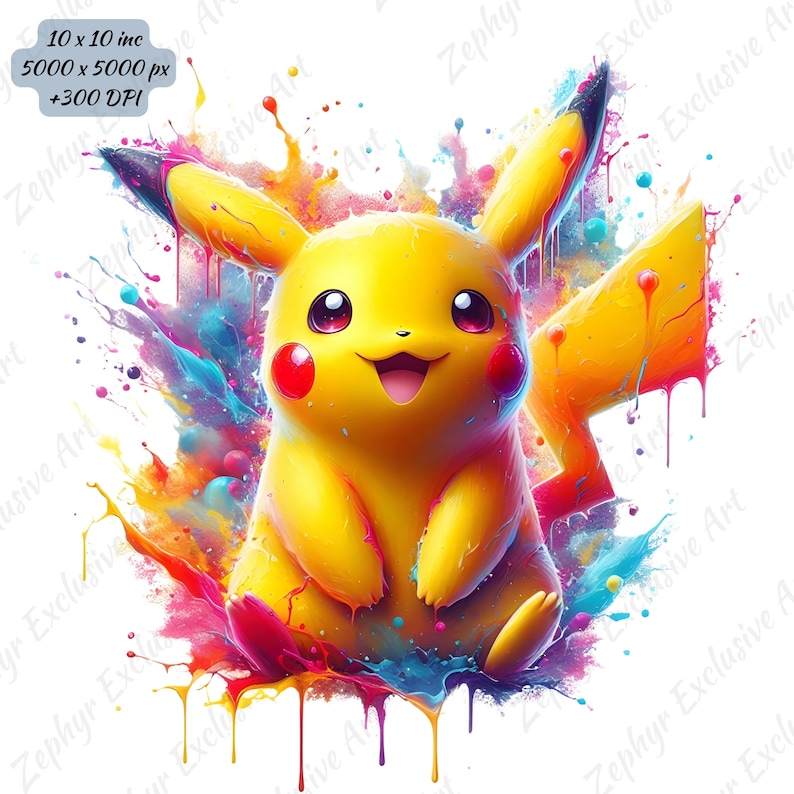 5 Pikachu Watercolor Splash PNG Pokemon Transparant PNG Pikachu 3D ...