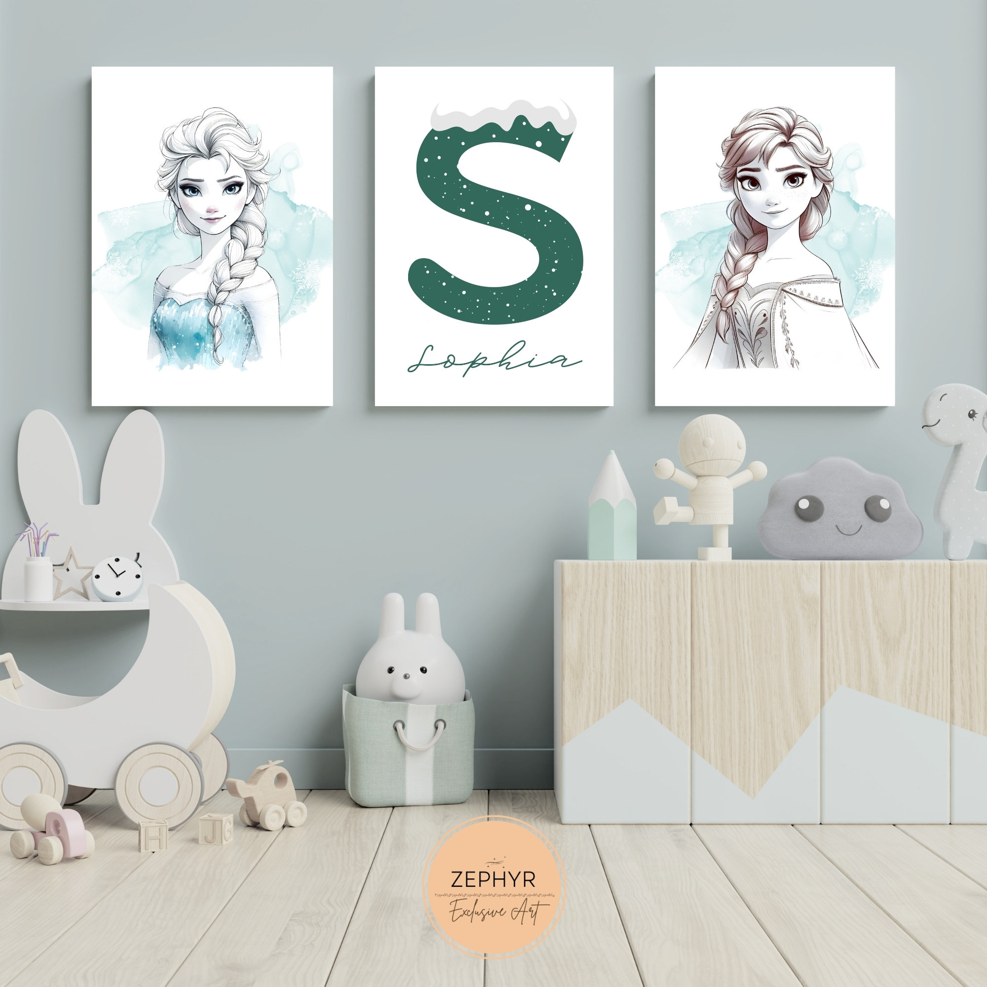 Set of 3 Custom Frozen Nursery Wall Art Print, Personalized Name Frozen ...