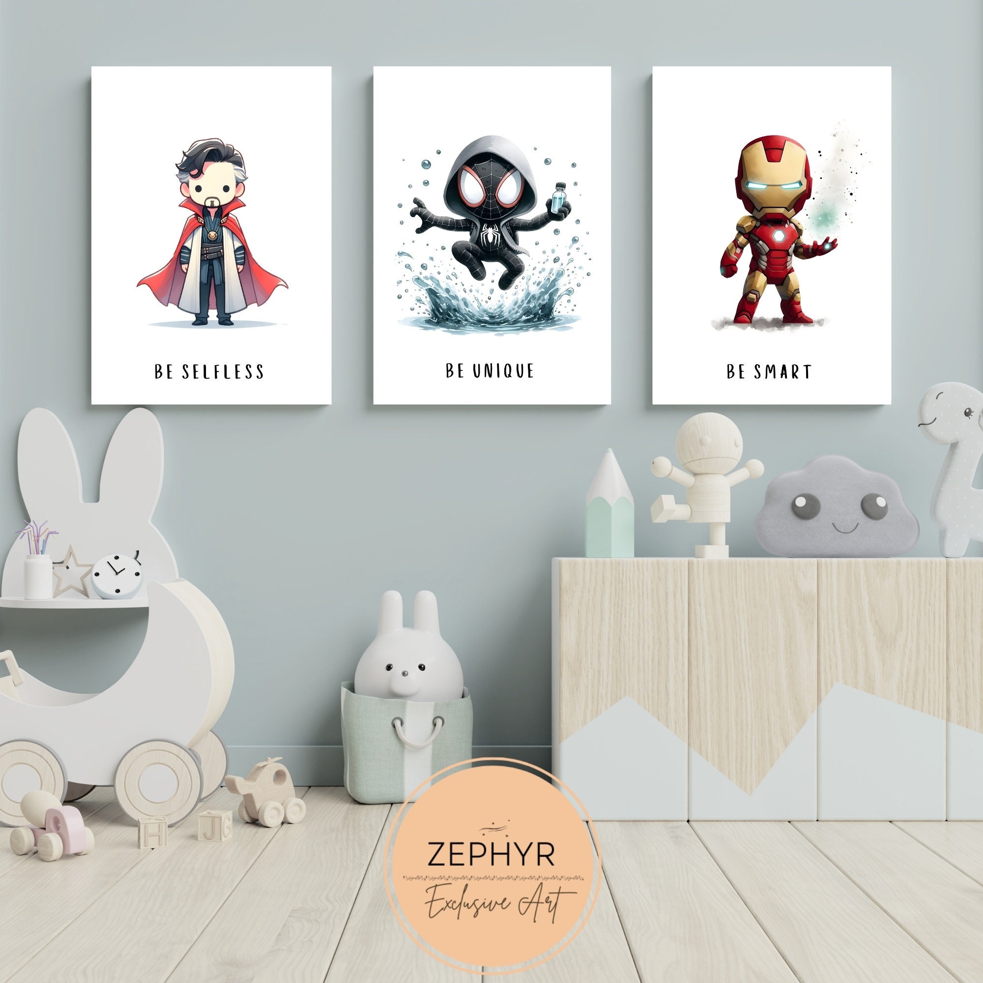 Set of 6 Superhero Wall Art, Be Unique, Be Strong, Be Smart, Be Honest ...