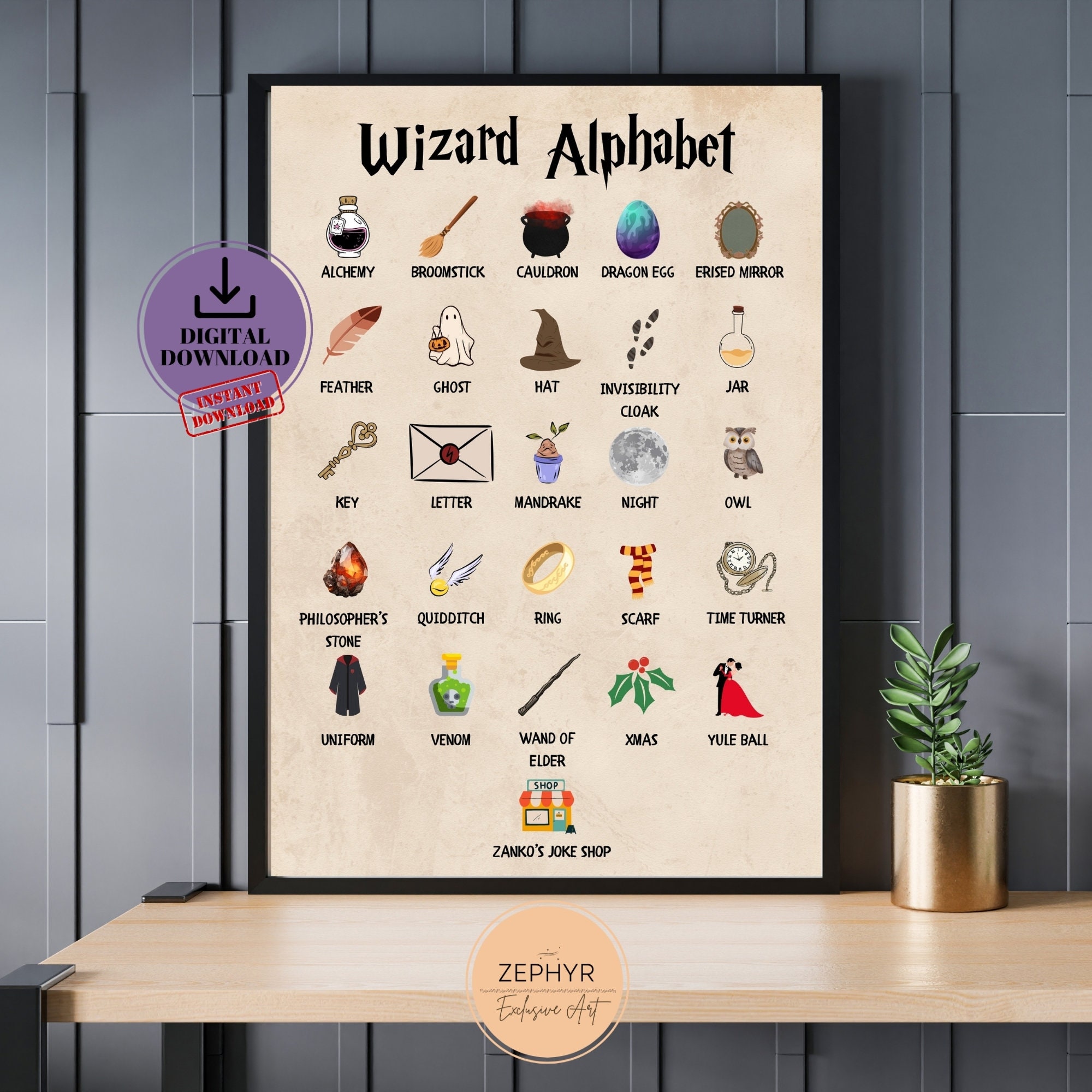 Wizard Alphabet Poster, Wizard ABC Poster, Nursery Alphabet Poster ...