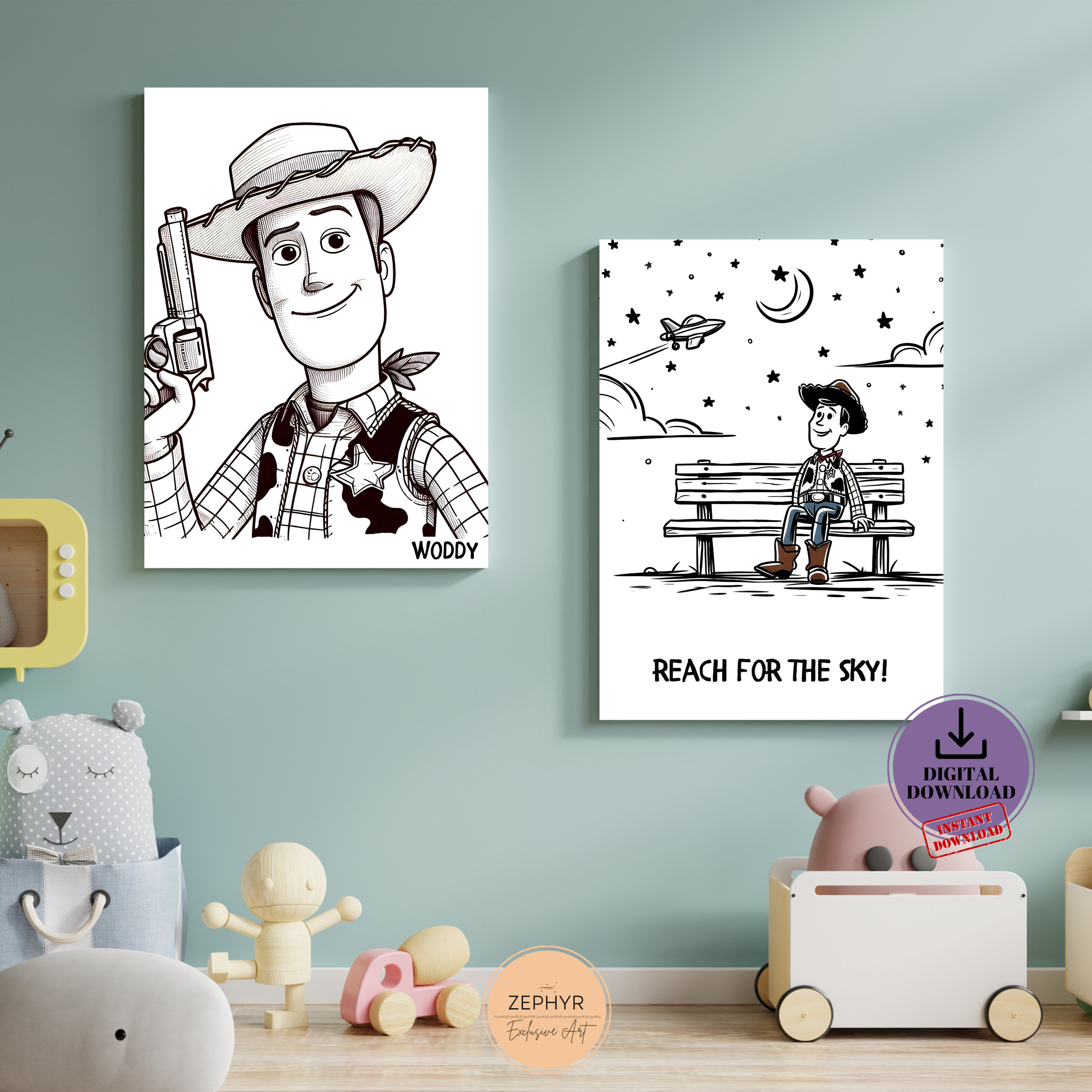 Toy Story Nursery Art Prints: Woody Line Art (digital Download) - Etsy