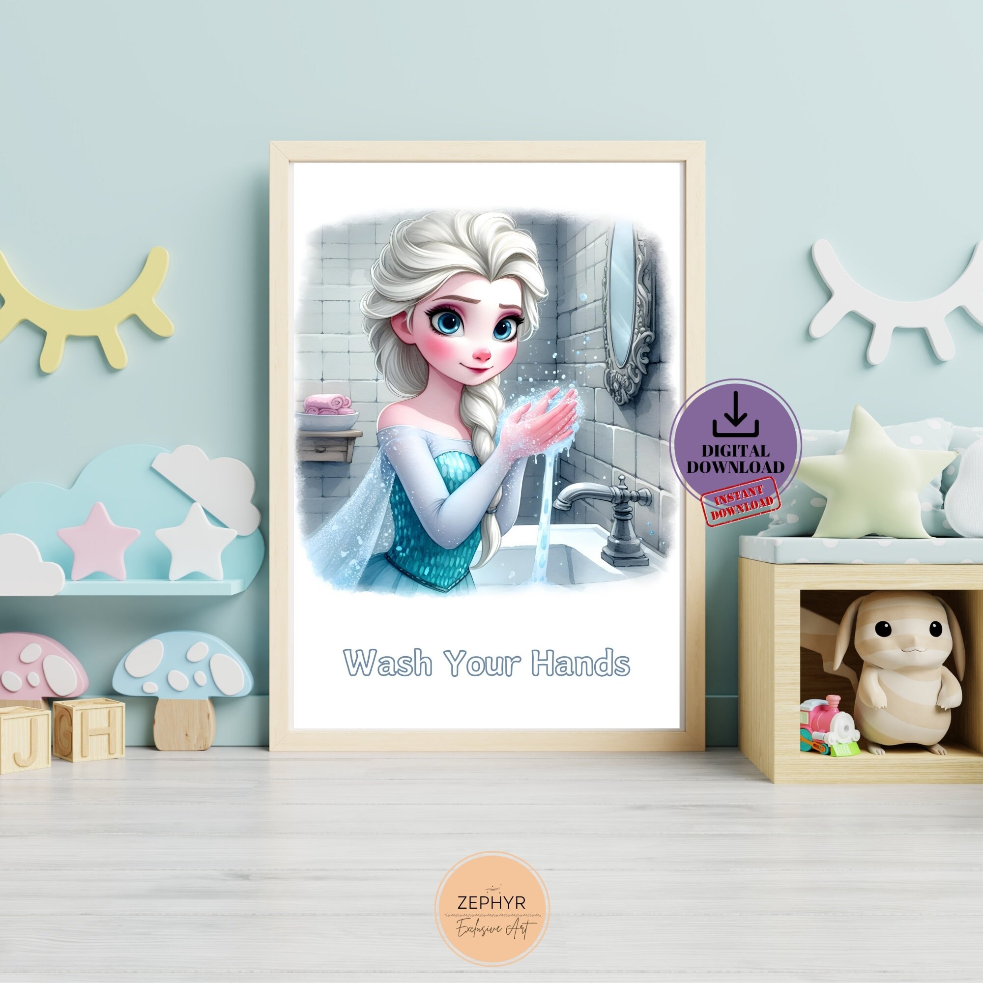 Set of 3 Frozen Kids Bathroom Wall Art, Elsa Frozen Bathroom Decor ...