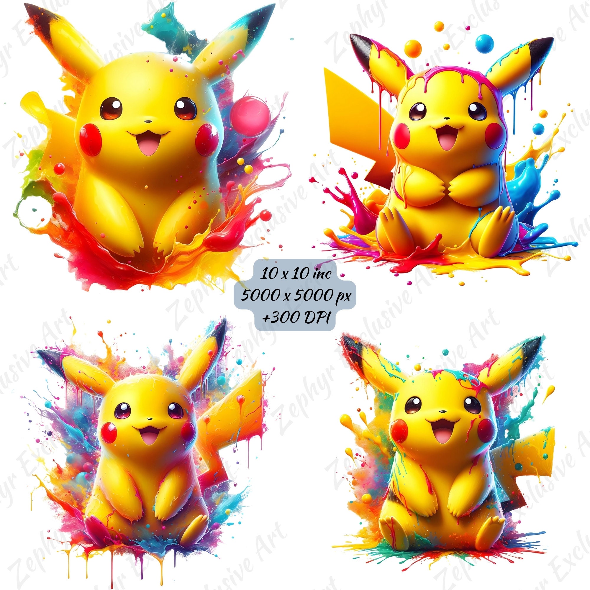 5 Pikachu Watercolor Splash PNG Pokemon Transparant PNG Pikachu 3D ...