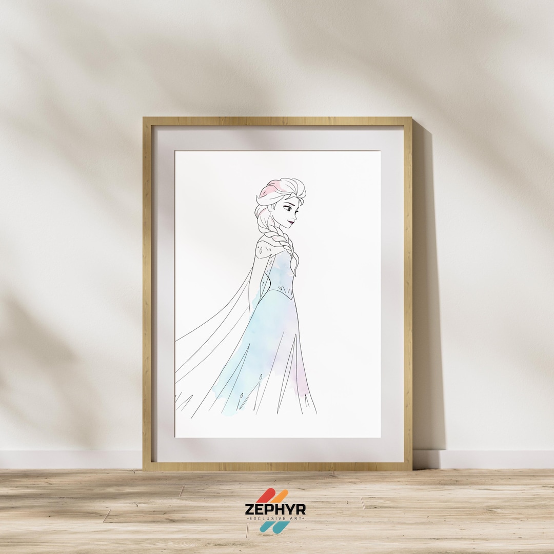 Frozen Elsa Line Art Nursery Wall Art, Frozen Elsa Hand Drawn Poster ...