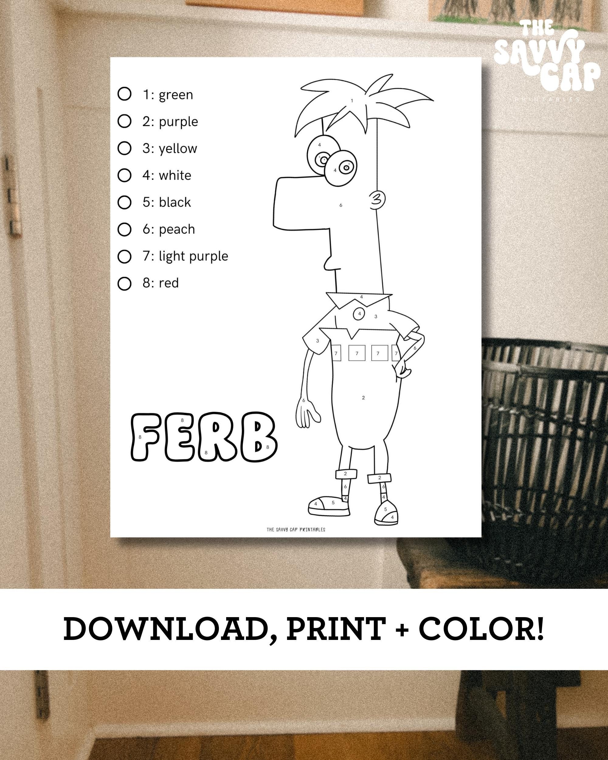 Phineas & Ferb Inspired Color by Numbers Printable Coloring Sheets ...