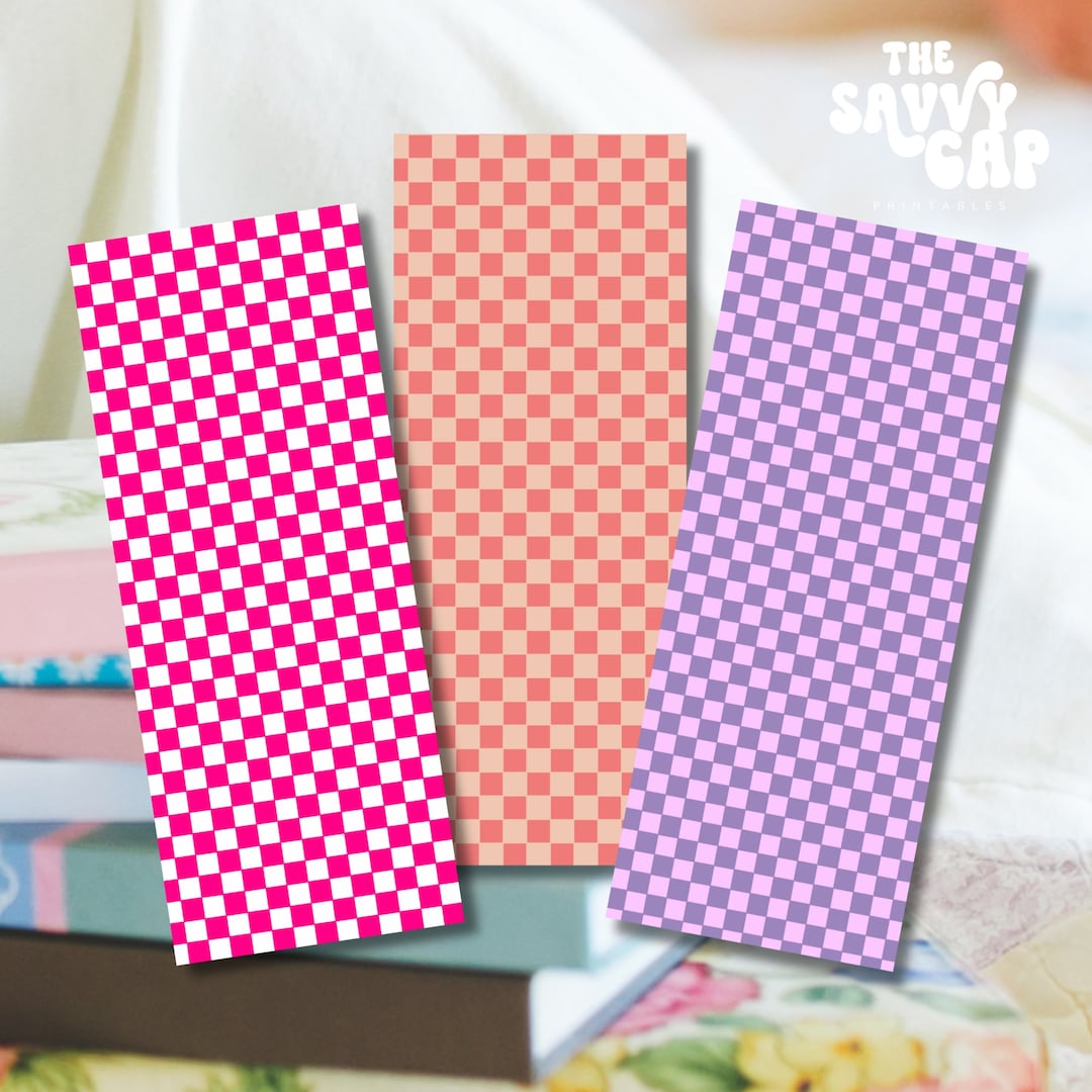 Set of 3 Checkered Bookmarks • Printable Bookmark • Pink • Purple ...