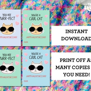Printable Cool Cat Valentine's Day Cards (instant Download) - Etsy