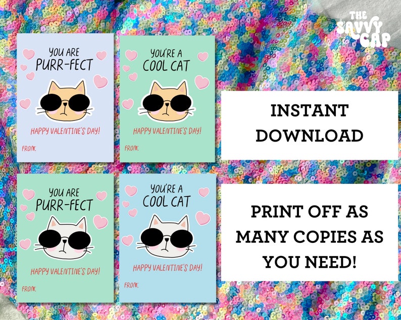 Cat Valentine's Day Cards, Printable Tags (instant Download) - Etsy
