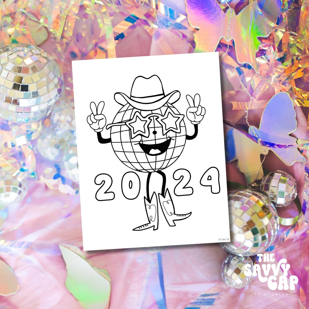 2024 Happy New Year Coloring Pages Coloring Page for Kids Retro Groovy ...