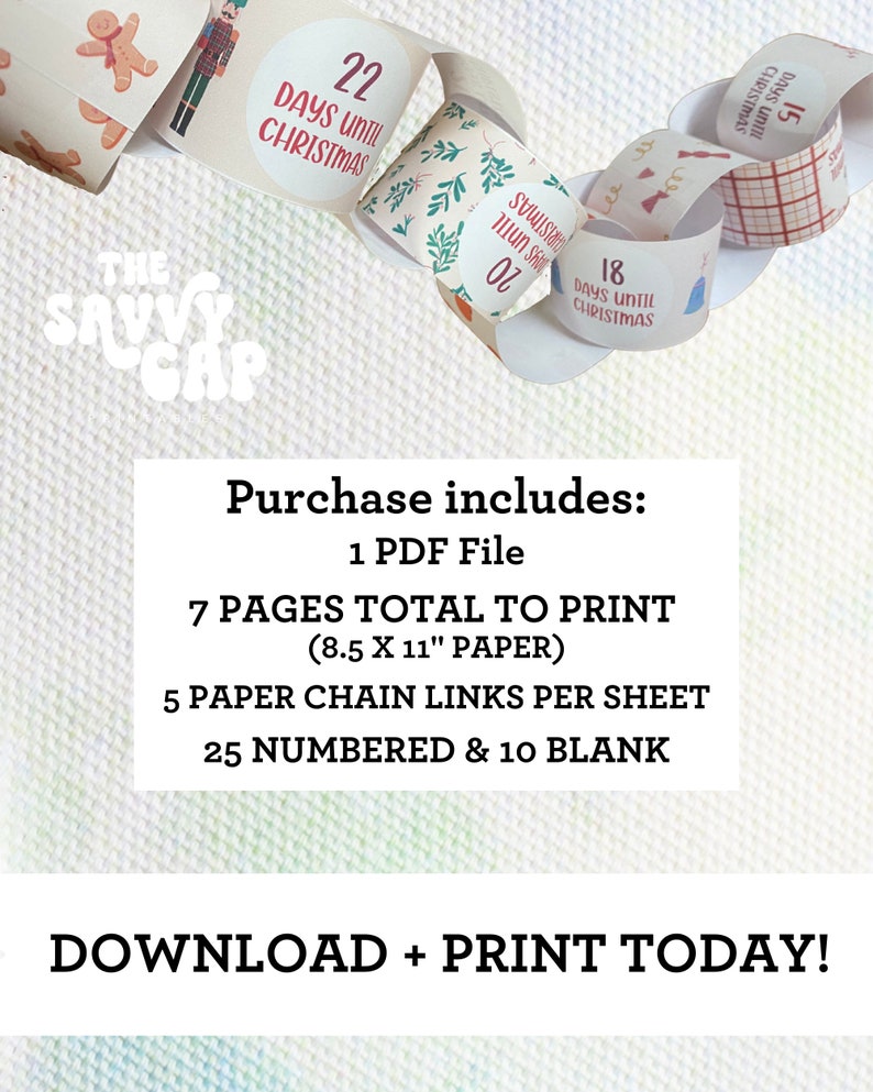 Printable Christmas Countdown Paper Chain: Kids Advent Calendar (PDF ...