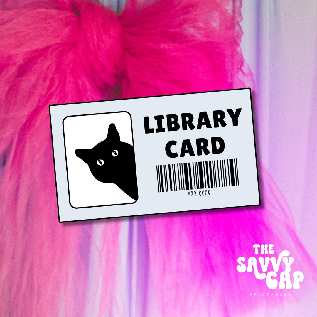 Black Cat Library Card Bookmark • Cats • Stocking Stuffer • Bookworm ...