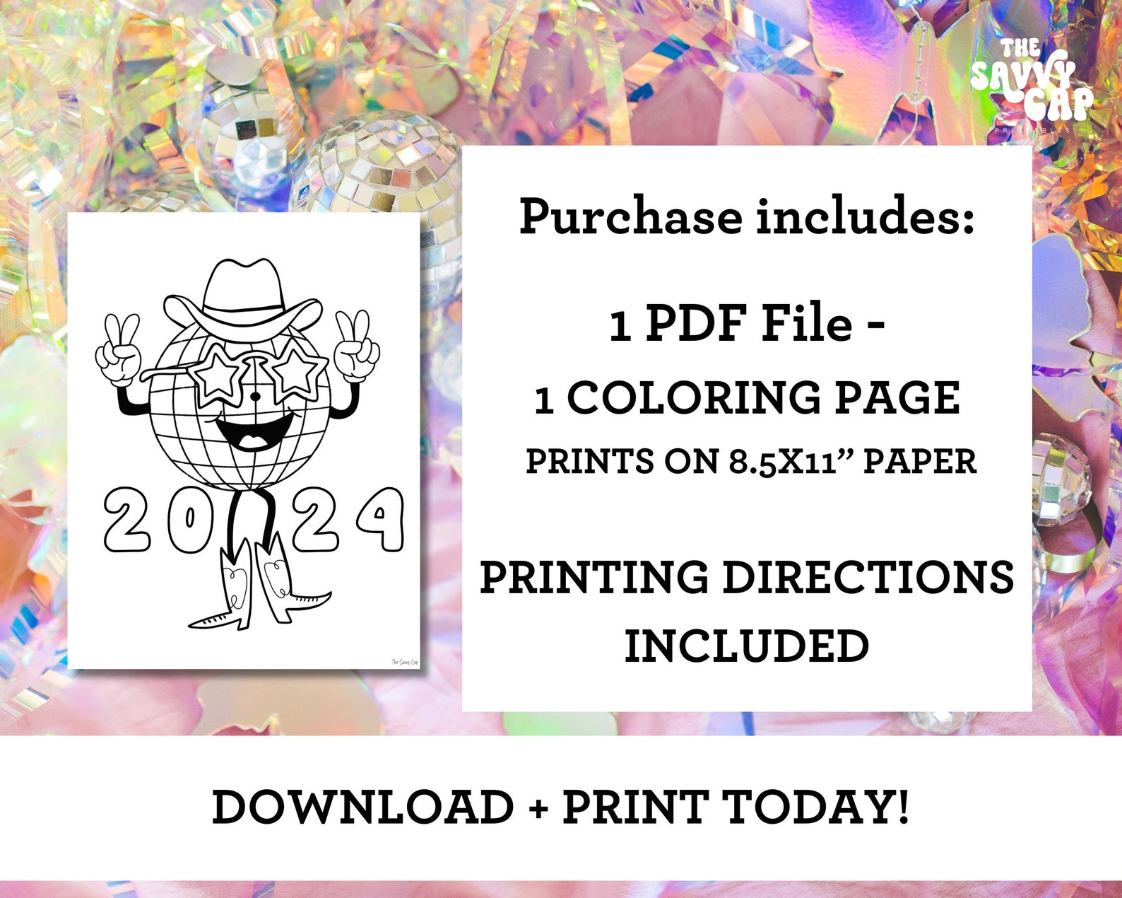 2024 Happy New Year Coloring Pages Coloring Page for Kids Retro Groovy ...