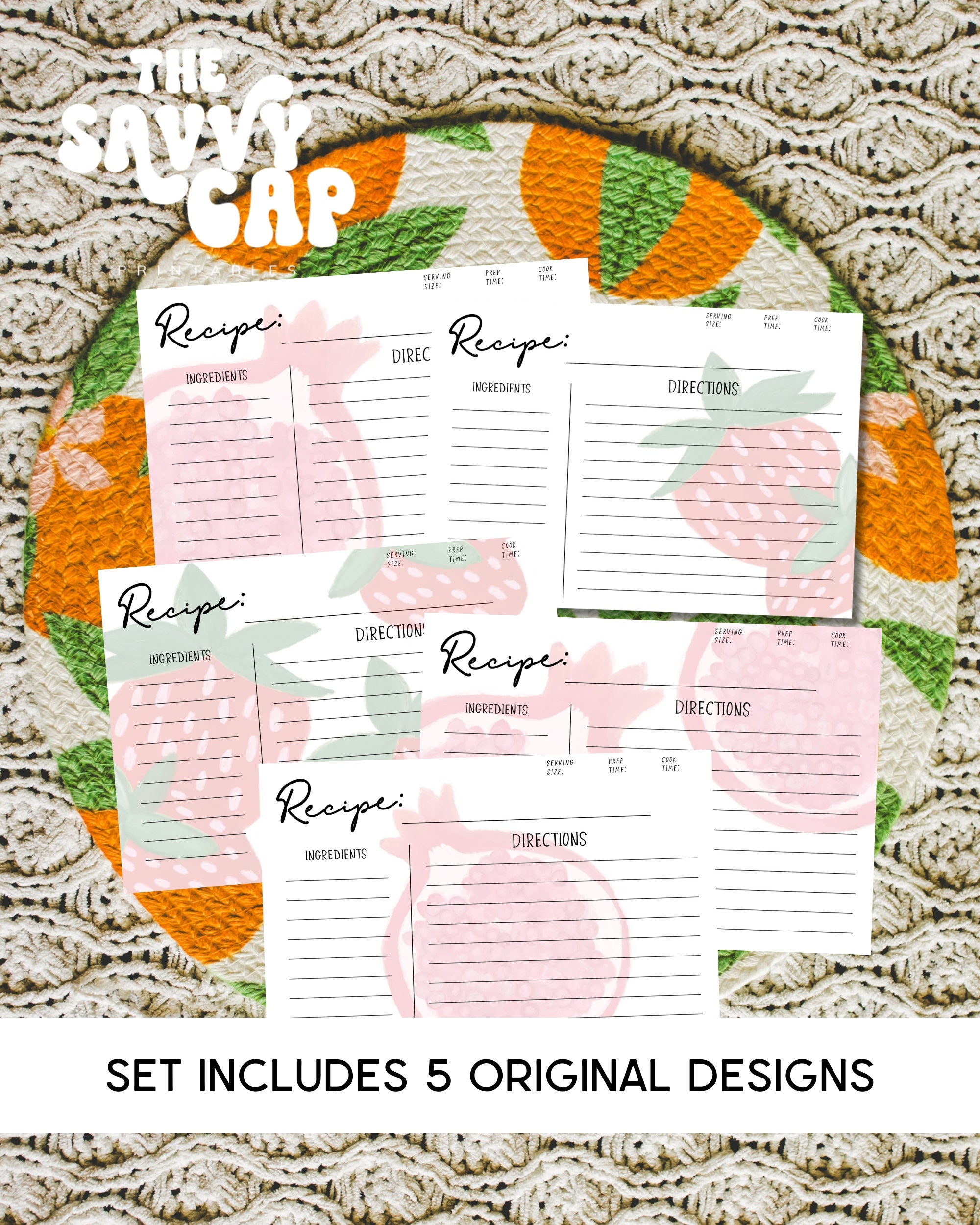 PRINTABLE Recipe Cards • Blank Design • Instant Download • 4x6 & 5x7 ...