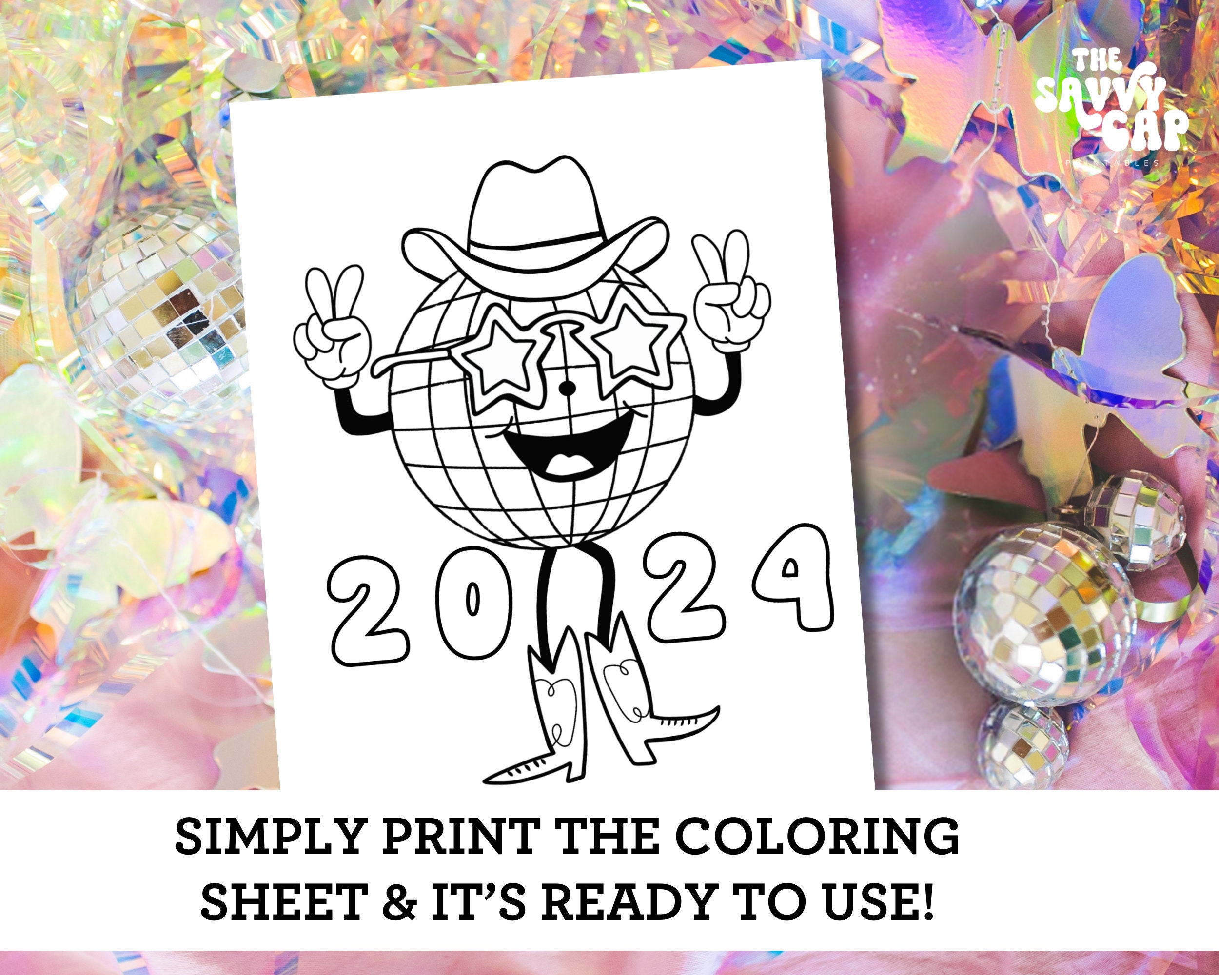 2024 Happy New Year Coloring Pages Coloring Page for Kids Retro Groovy ...