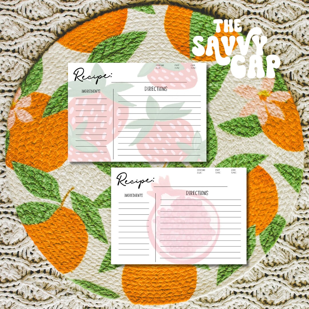 PRINTABLE Recipe Cards • Blank Design • Instant Download • 4x6 & 5x7 ...