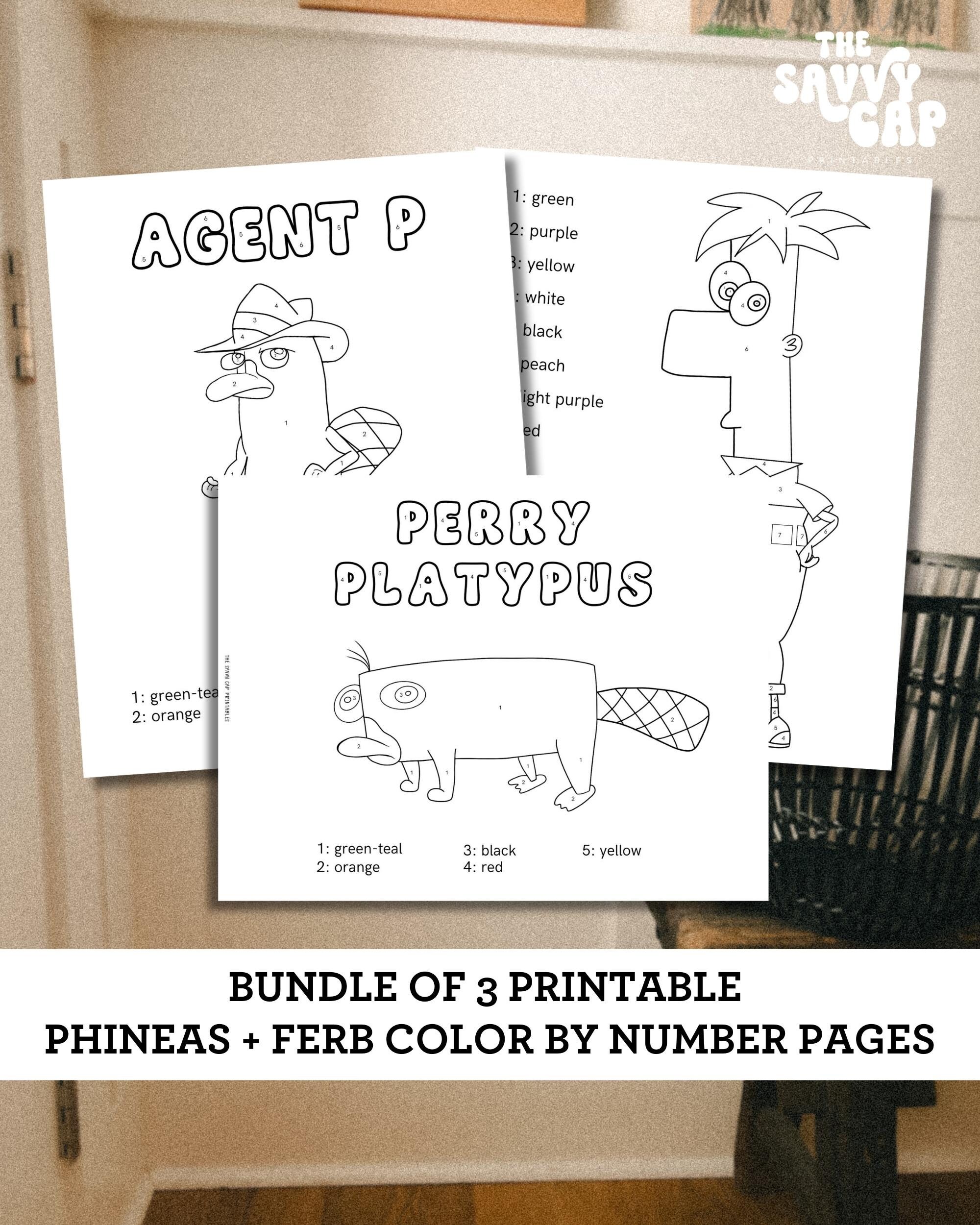 Phineas & Ferb Inspired Color by Numbers Printable Coloring Sheets ...