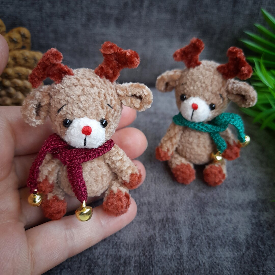 Tiny Plush Stuffed Deer With Scarf. Cute Small Teddy Collectible ...