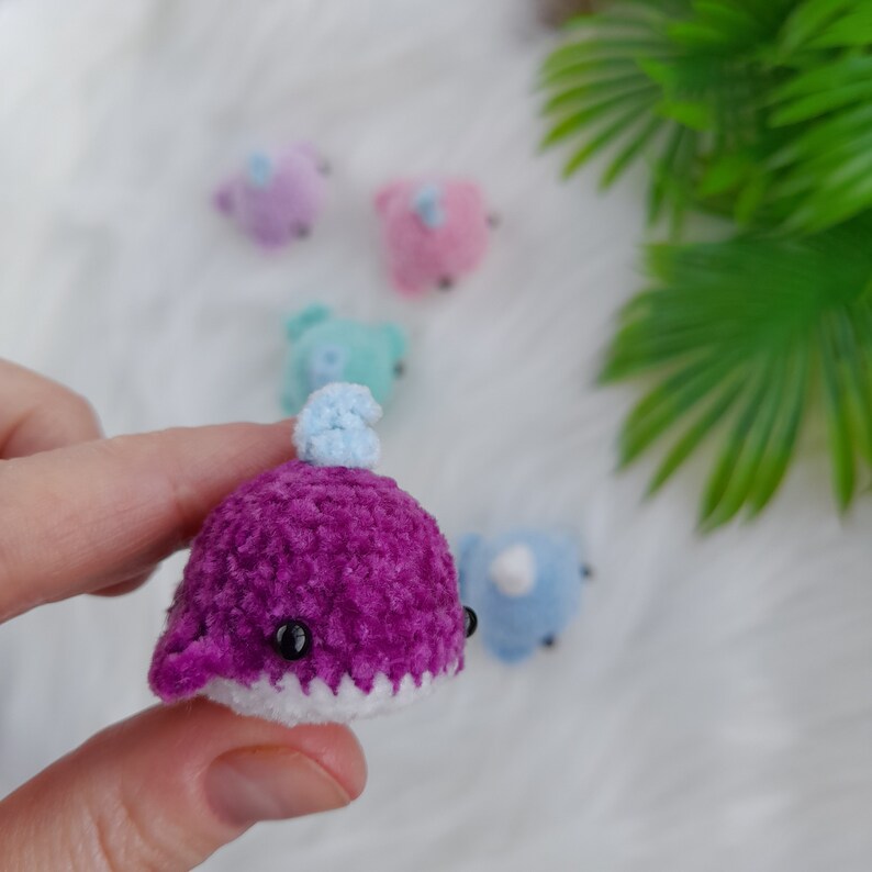 Mini Plush Stuffed Cute Whale. Tiny Crocheted Pink Blue Lilac Violet ...