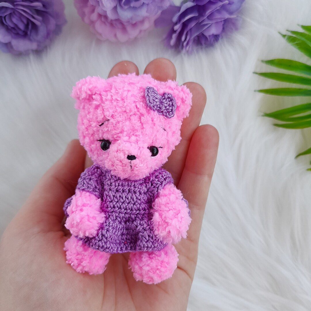 Pocket Cute Plush Mini Pink Teddy Bear in Dress. Stuff Soft Bear. Doll ...