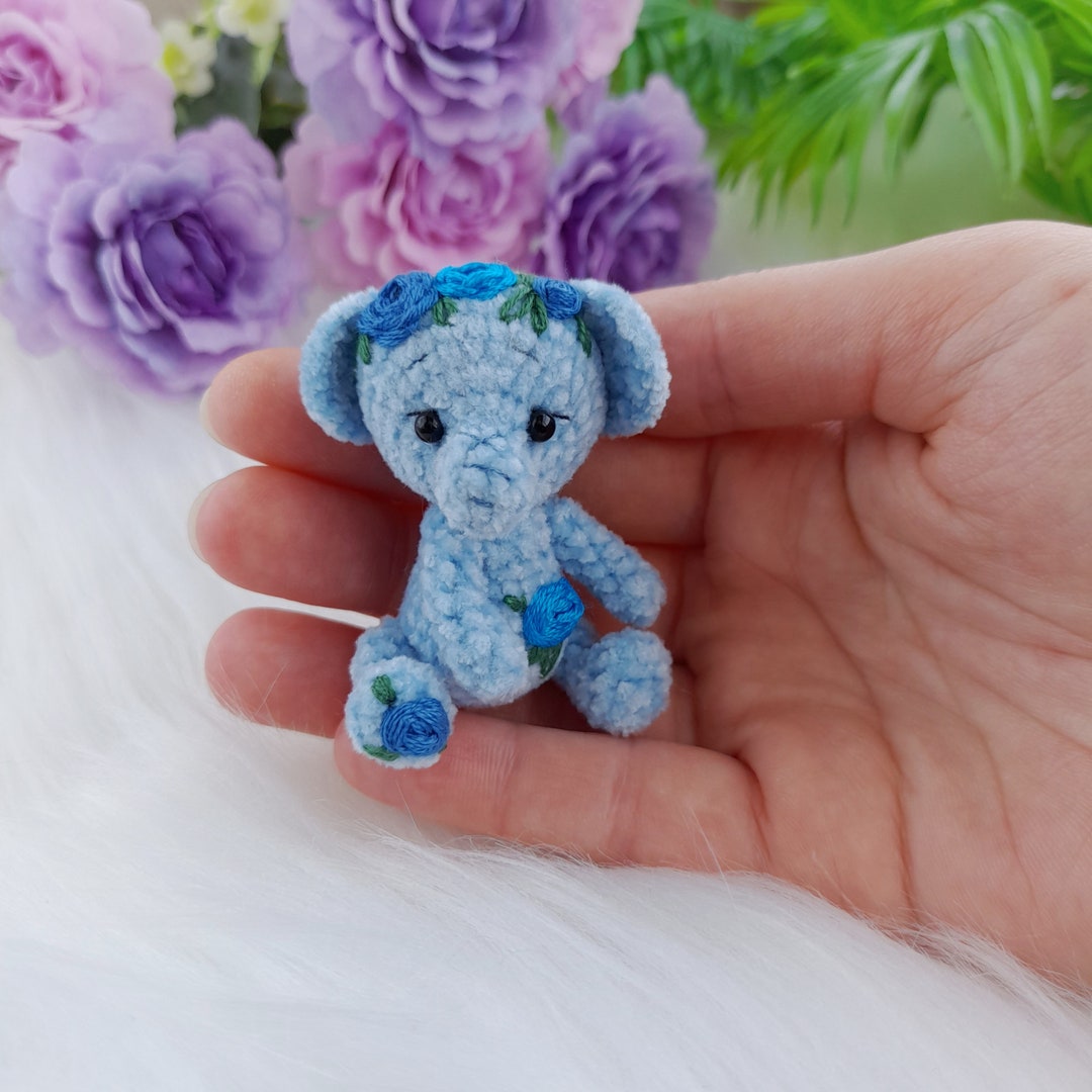 Little Stuffed Elephant With Hand Embroidered Flowers "roses". Mini ...