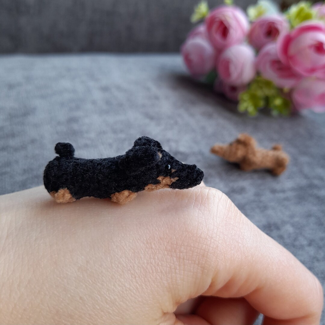 Micro Plush Stuffed Dachshund Toy. Tiny Black Brown Plushie Dog. Pocket ...