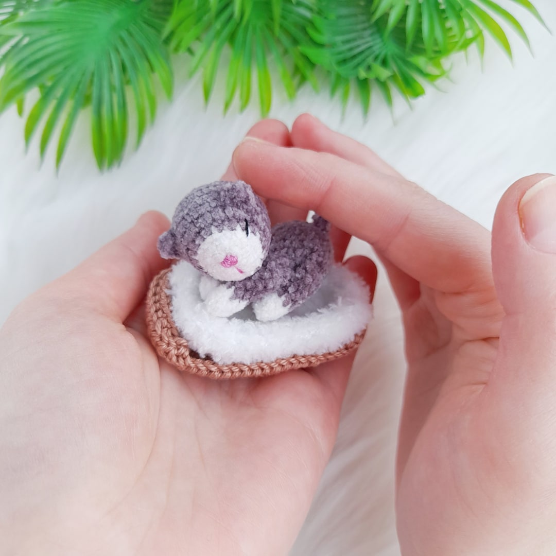 Mini Plush Crocheted Grey Cat 2 Inch. Cute Kitten. Stuff Animal Little ...